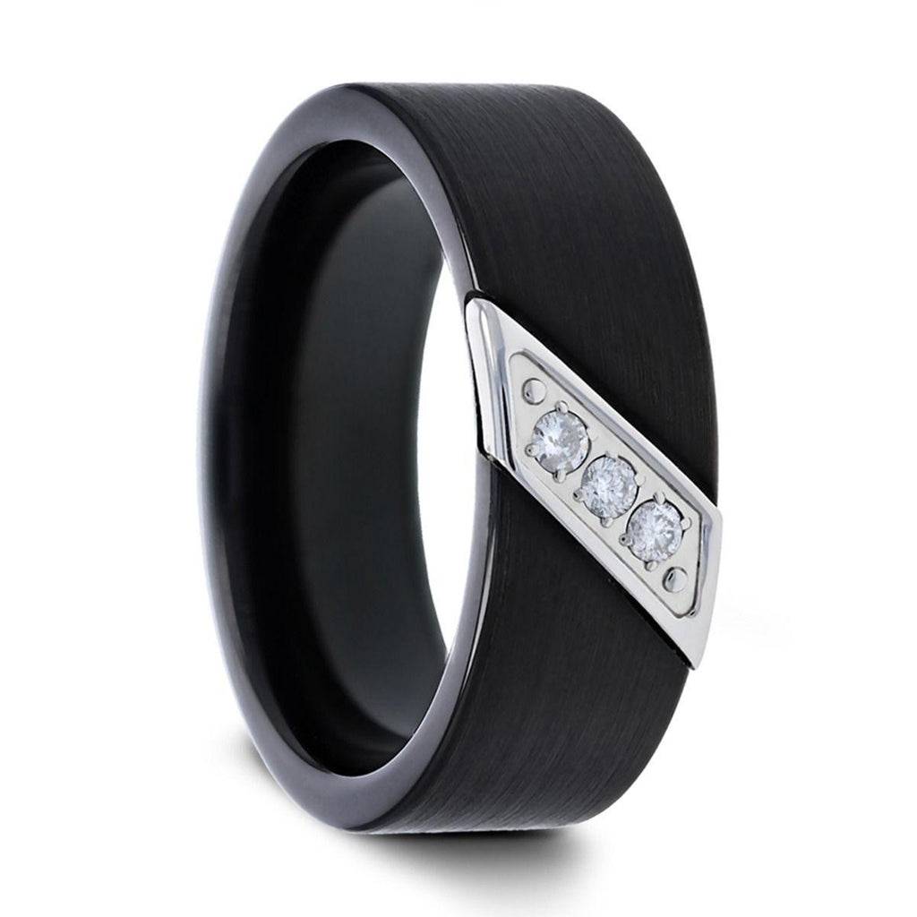 LIAM Flat Black Satin Finished Tungsten Carbide Wedding Band with Diag ...