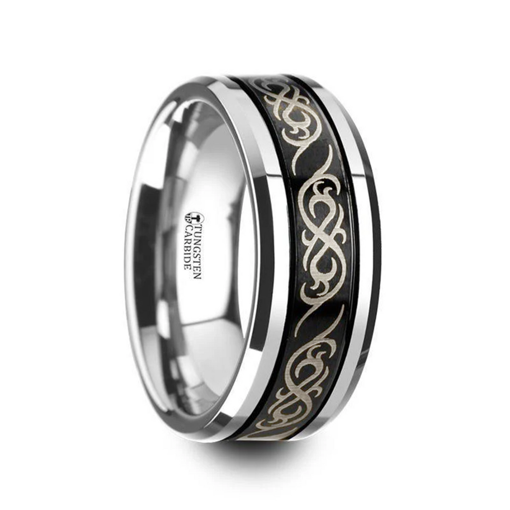 RAIZEN Tungsten Carbide Wedding Ring with Dual Offset Grooves and Lase ...