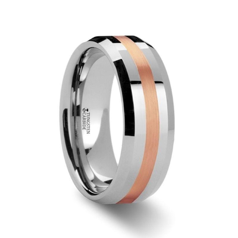 CHIRON Rose Gold Inlaid Beveled Tungsten Ring - 6mm & 8mm – Thorsten Rings