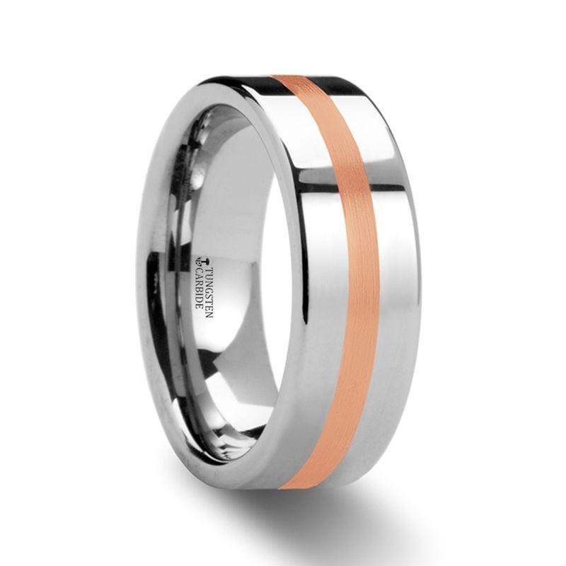 CERBERUS Rose Gold Inlaid Flat Tungsten Ring - 6mm & 8mm – Thorsten Rings