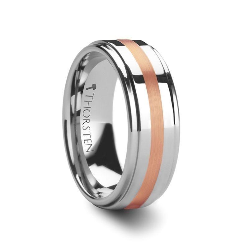 NICOLAUS Rose Gold Inlaid Raised Center Tungsten Carbide Ring - 8mm ...