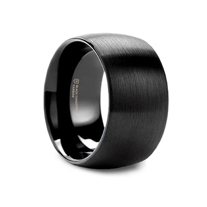 MILWAUKEE Round Black Tungsten Carbide Ring with Brushed Finish - 12mm ...