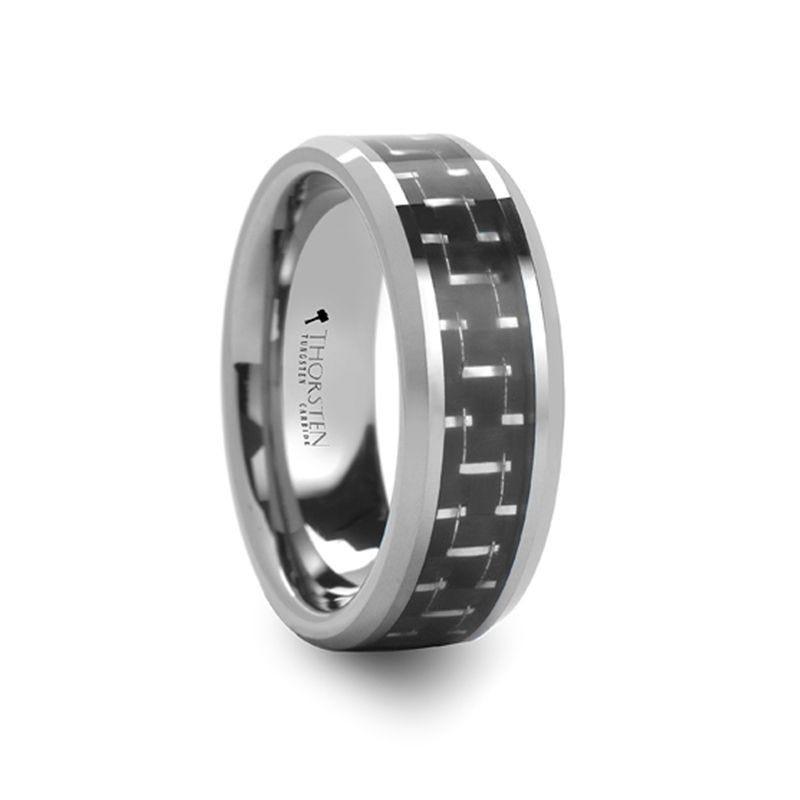 SAN DIEGO Black and Silver Carbon Fiber Inlaid Tungsten Ring - 8mm ...