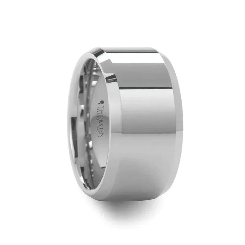 LICHFIELD White Tungsten Wedding Band with Beveled Edges and Polished ...