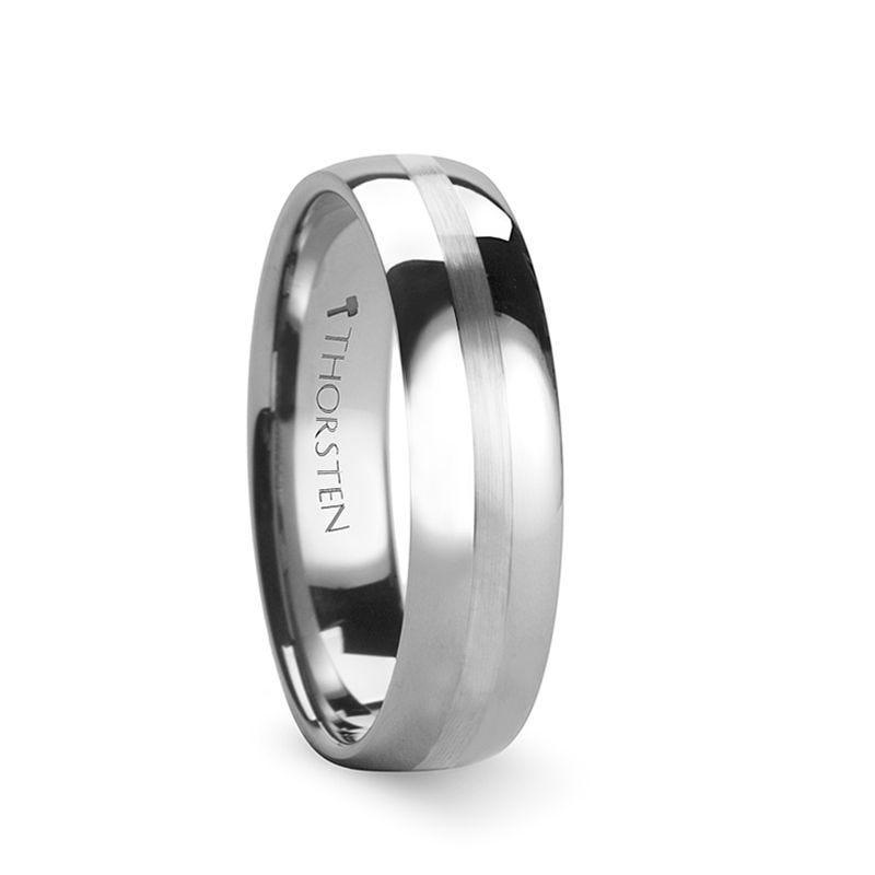 HENDERSON Domed White Tungsten Ring with Satin Stripe - 4mm - 10mm ...