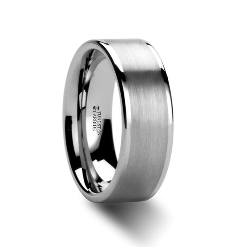 WAYNE Flat White Tungsten Wedding Band with Brushed Finished Center ...