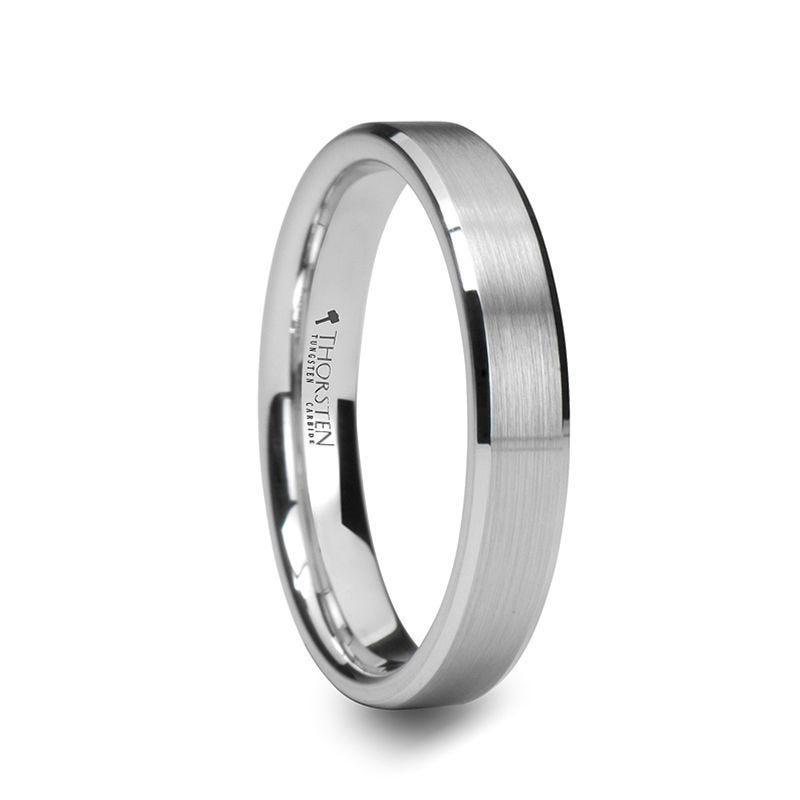 SAIRA Beveled White Tungsten Carbide Ring with Brushed Center - 4mm ...
