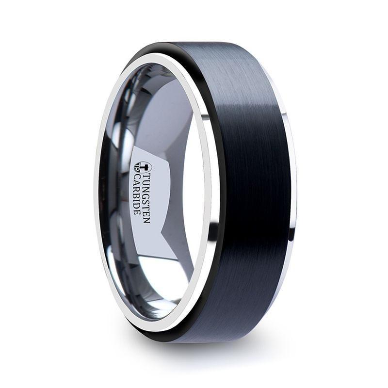 OAKLAND Tungsten Ring with Raised Brush Finished Black Ceramic Center ...