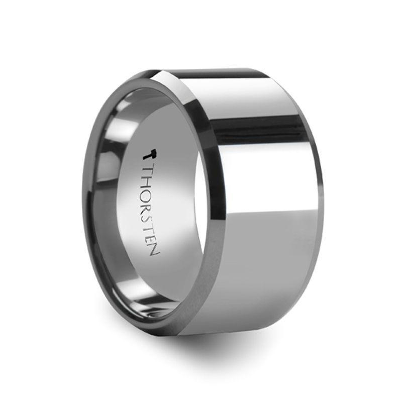 PITTSBURGH Tungsten Carbide Wedding Band with Beveled Edges - 12mm ...
