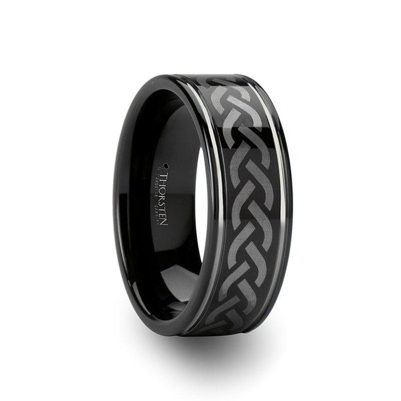KILMORE Black Tungsten Carbide Ring with Celtic Pattern - 8mm ...