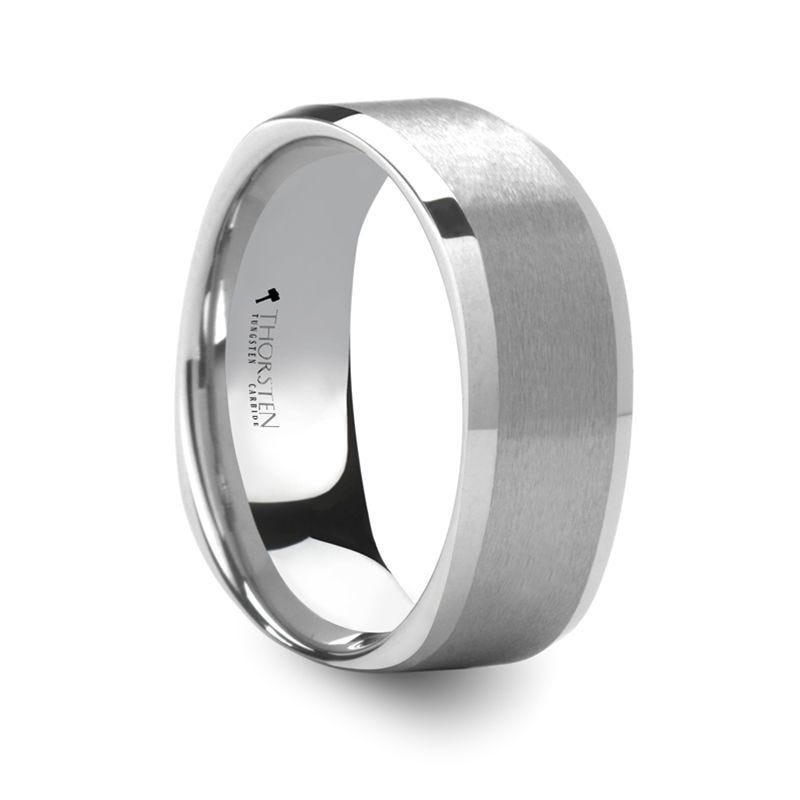 STERLING Square Shape White Tungsten Ring with Brush Finished Center ...