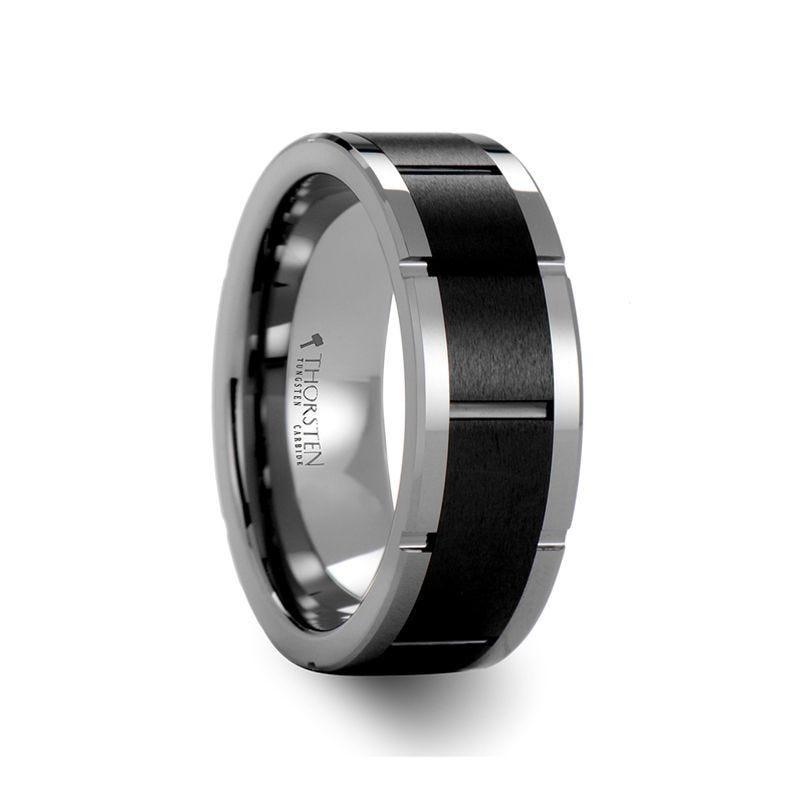 ROCHESTER Tungsten Ring With Horizontal Grooved Black Ceramic Center ...