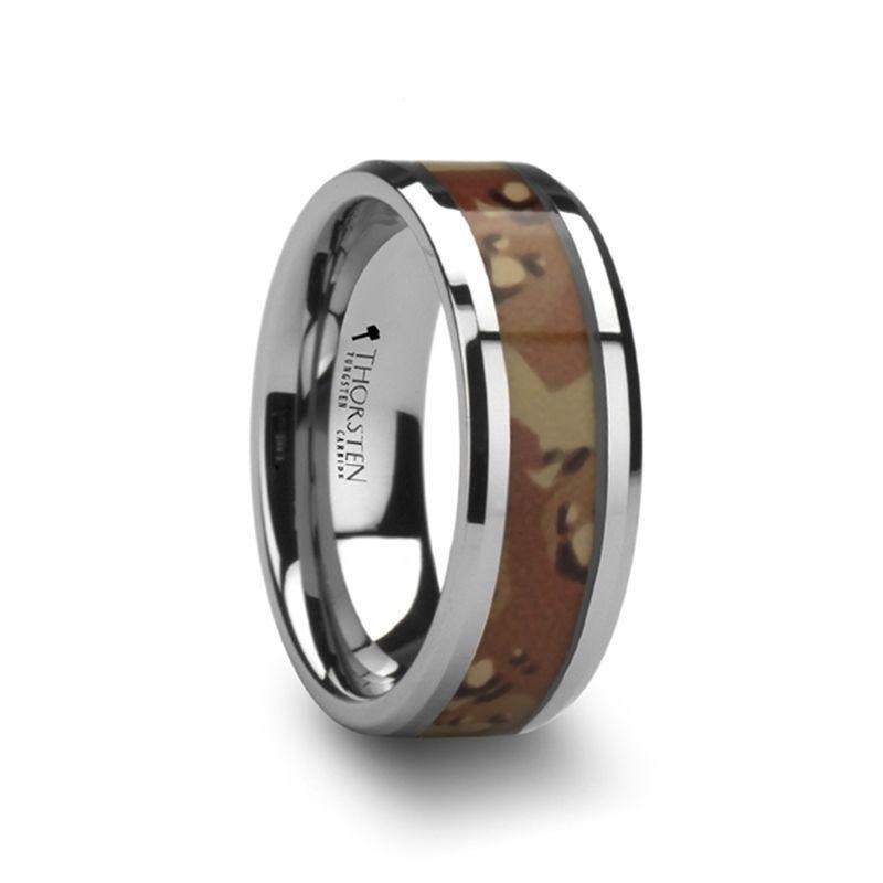 CRUSADER Tungsten Wedding Ring with Military Style Desert Camo Inlay ...
