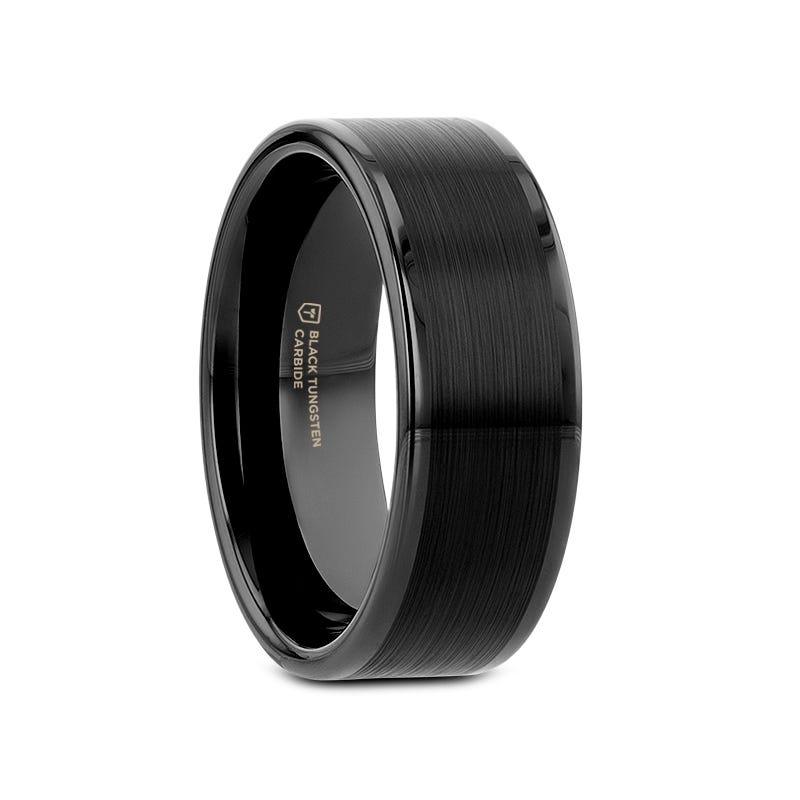 VULCAN Flat Black Tungsten Ring with Brushed Center & Polished Edges ...