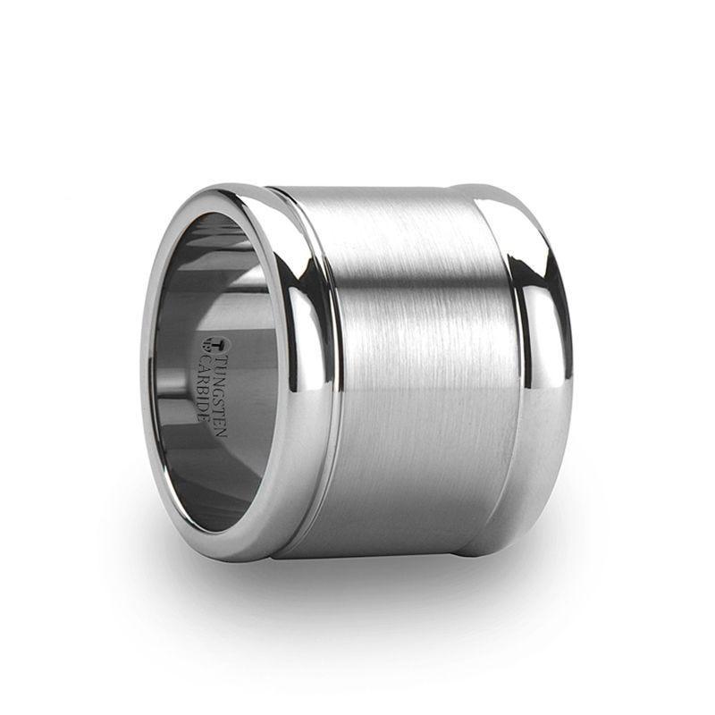ALBUQUERQUE Flat Brushed Finish Center Tungsten Ring with Polished Edg ...