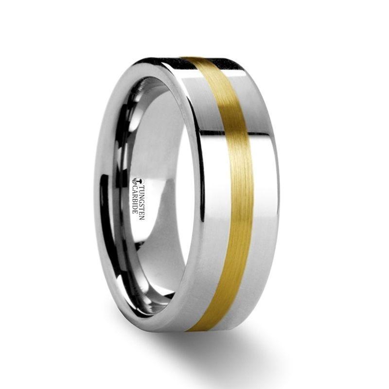 HARRISBURG Gold Inlaid Flat Tungsten Ring - 6mm & 8mm – Thorsten Rings